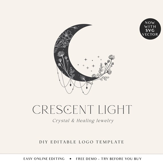Editable Minimalist Logo Template Premade DIY Moon Logo | Etsy