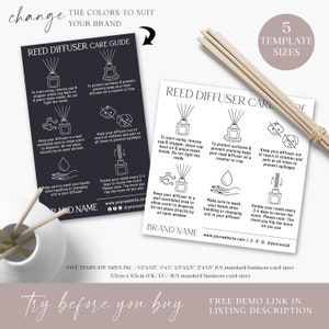 Editable Reed Diffuser Care Card Template, 5 SIZES Room Diffuser Instructions Guide, Printable ...