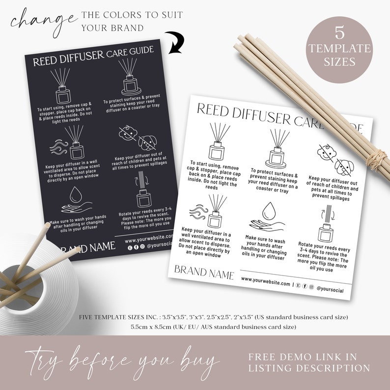 Editable Reed Diffuser Care Card Template 5 SIZES Room - Etsy UK