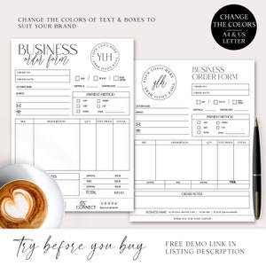 Business Order Form Editable Template, (2 Sizes) Minimalist Company ...