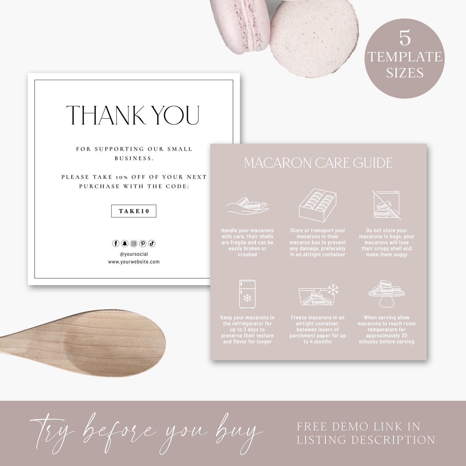 Editable Macaron Care Card Minimalist Macaroon Care Template - Etsy UK