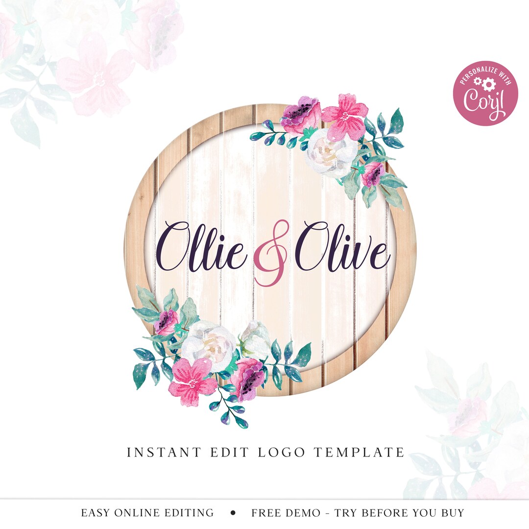 Editable Rustic Logo Template, DIY Edit Wood Florals Business Logo ...