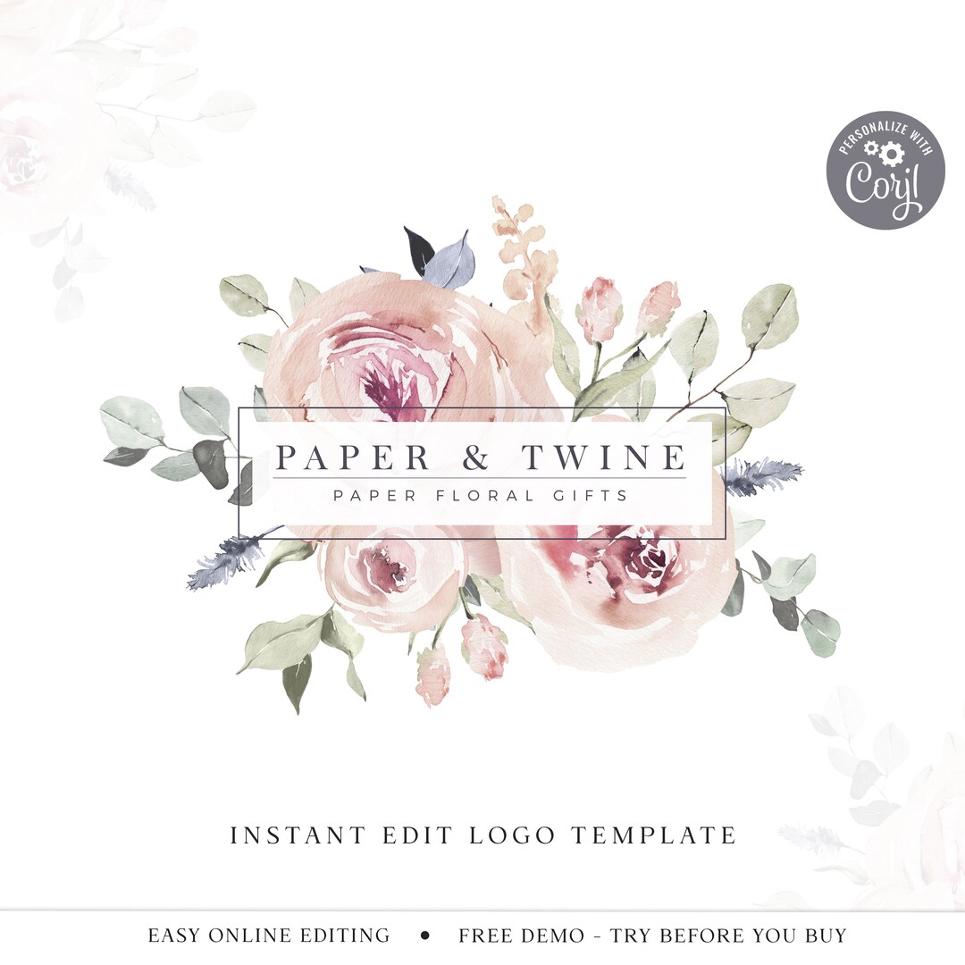Instant Download Floral Logo Template, DIY Edit Watercolor Flowers Logo ...
