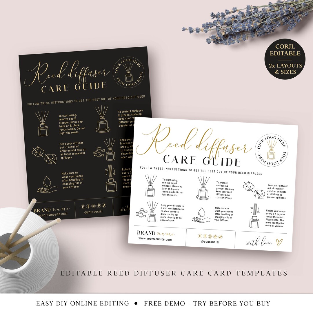 Reed Diffuser Care Guide Editable Template, Minimalist Room Diffuser ...