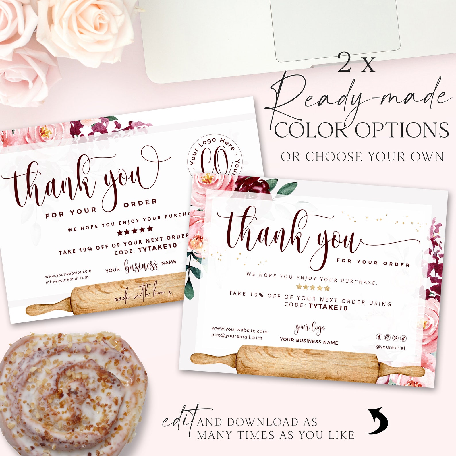 Thank You Card Editable Template Bakery Thank You Card - Etsy UK