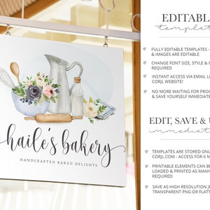 DIY Editable Bakery Logo Template | Instant Watercolor Watermark ...