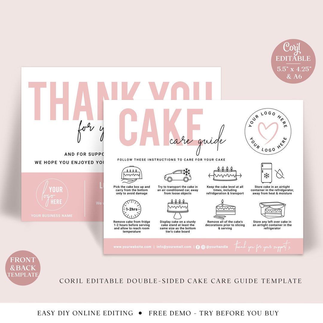 Cake Care Guide Editable Template, Printable Cake Care Card, Minimalist ...