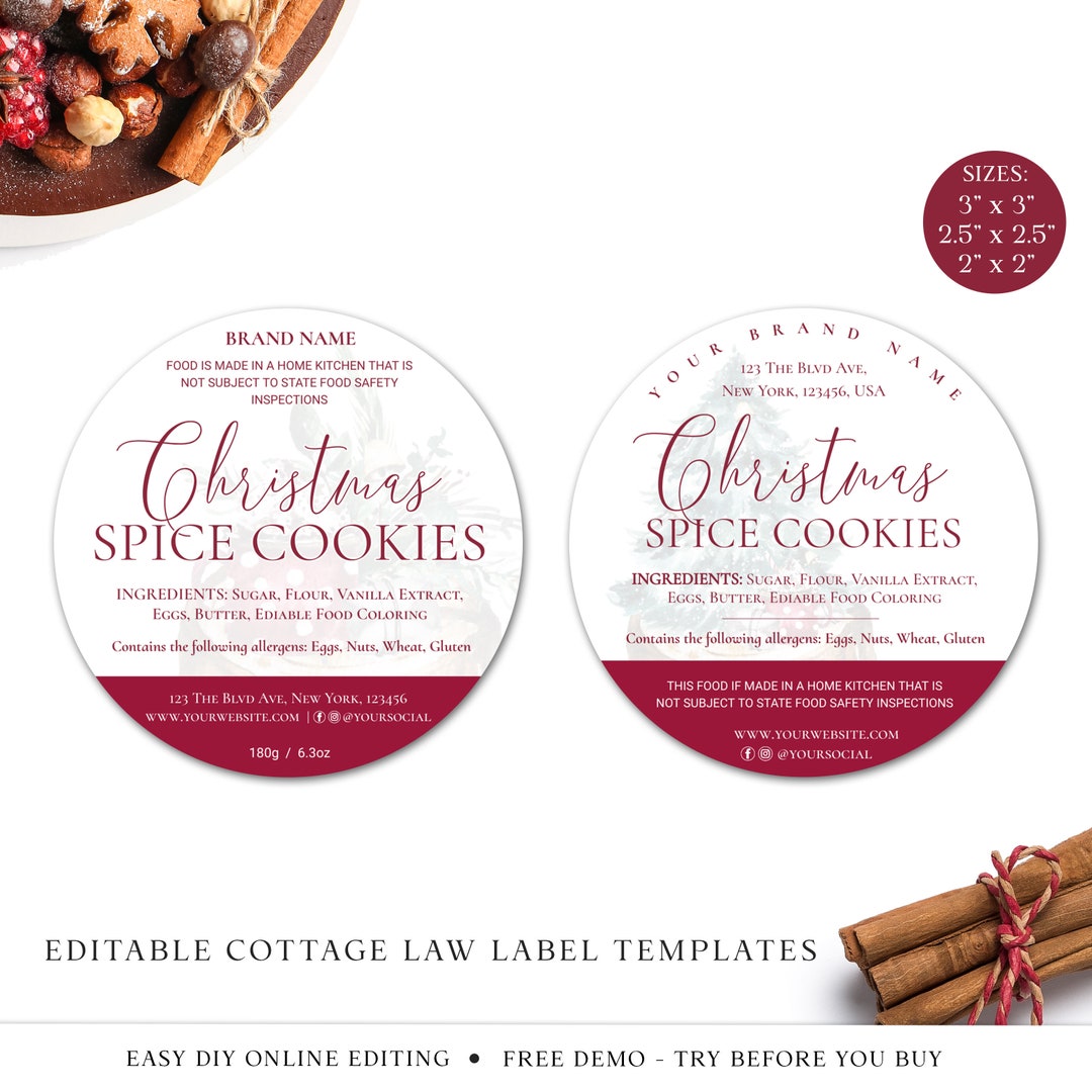 Cottage Law Label Template (3 Sizes) Christmas Food License Editable ...