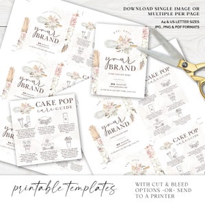 Cake Pop Care Card Editable Template, 3 Sizes Printable Square Cakepop ...