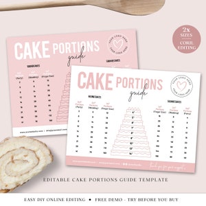 Cake Portions Guide Template, (2 Sizes) Editable Tiered Cake Serving ...