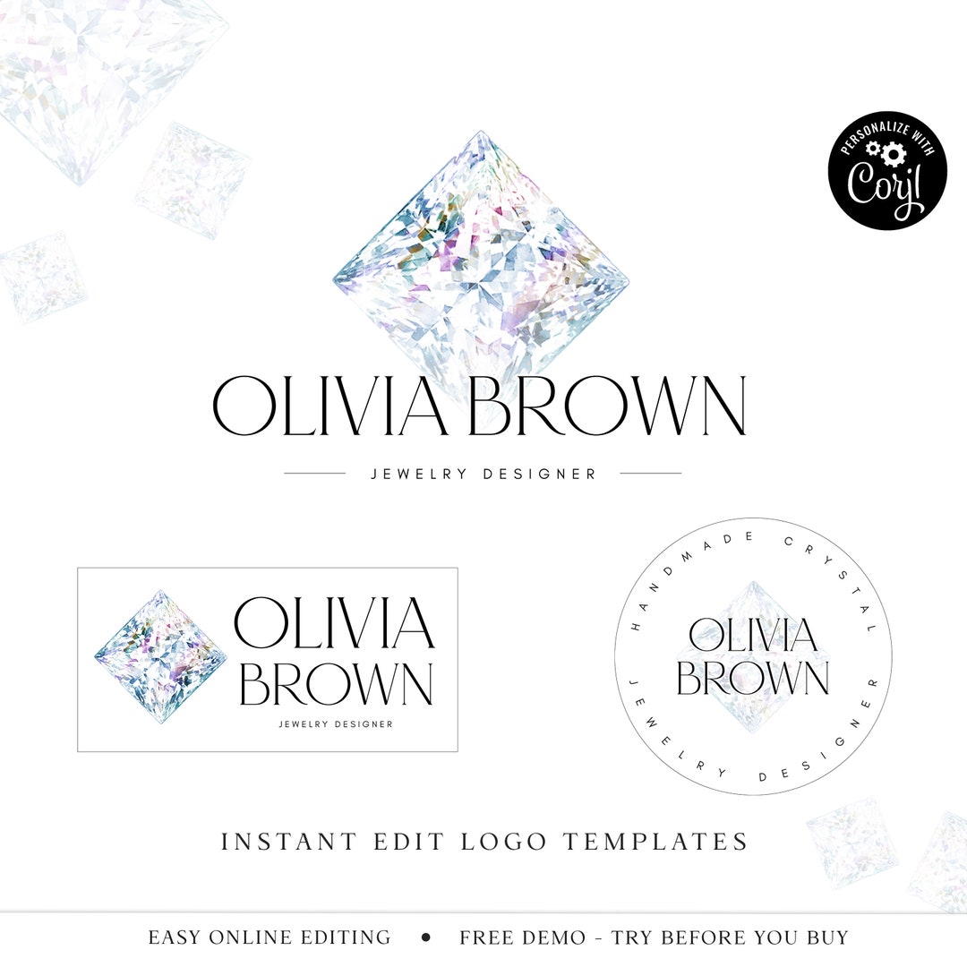 Editable Diamond Logo Bundle, DIY Edit Logo Template Kit, Premade ...