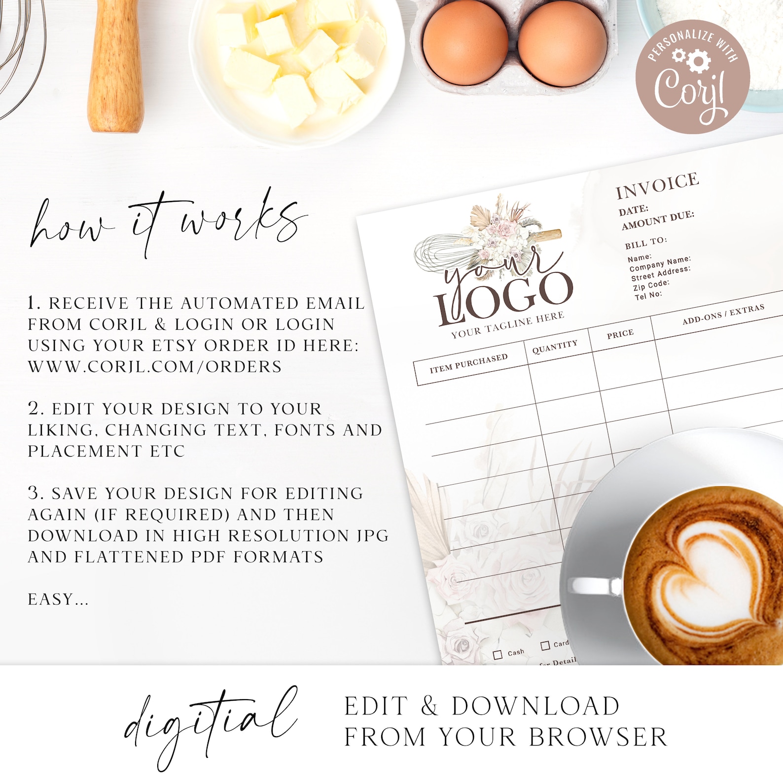 Editable Invoice Template DIY Edit Business Invoice Form - Etsy