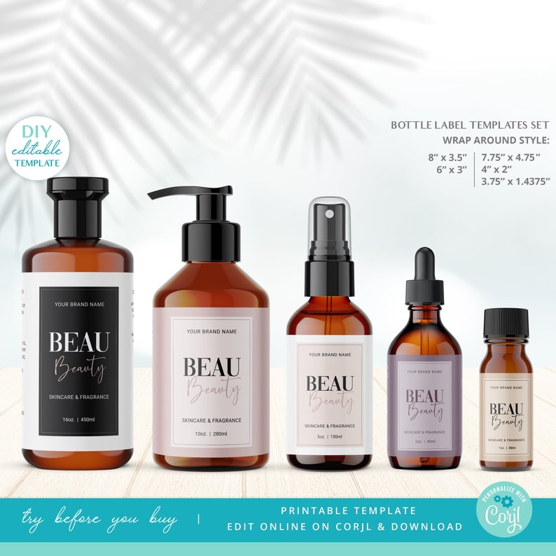 Editable Bottle Label Template 5 SIZES DIY Premade Cosmetic - Etsy ...