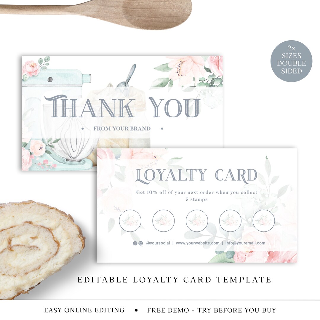 Bakery Loyalty Card Editable Template, DIY Edit Bakery Punch Card ...