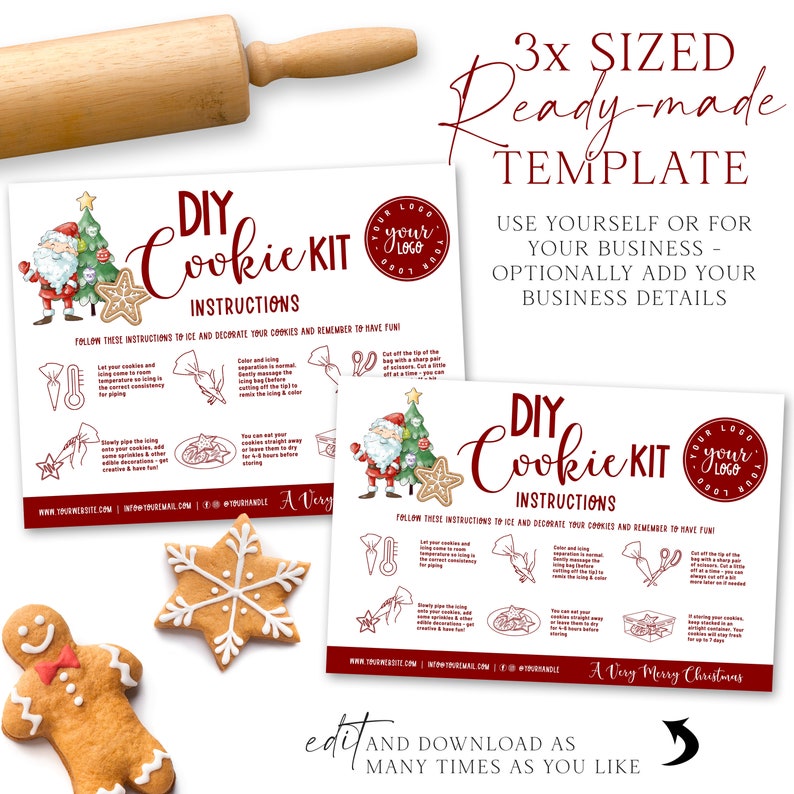 Editable Cookie Kit Instructions Template 3 Sizes Printable - Etsy