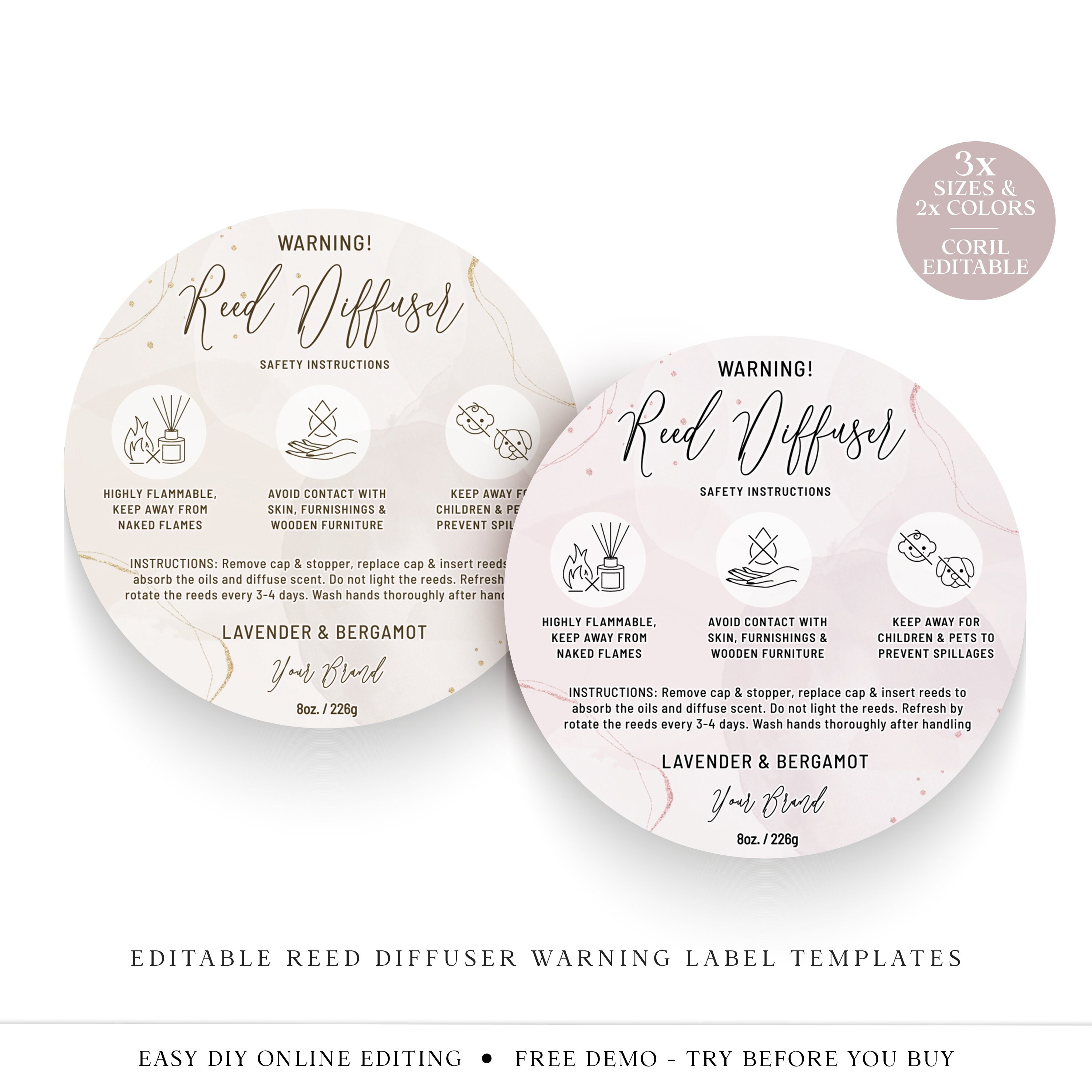 Editable Reed Diffuser Warning Label Template 3 SIZES DIY - Etsy Australia