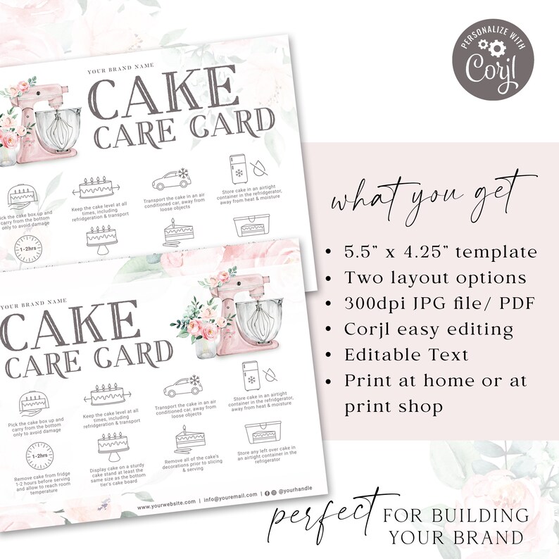 Editable Cake Care Card Printable Cake Care Template Pink - Etsy UK