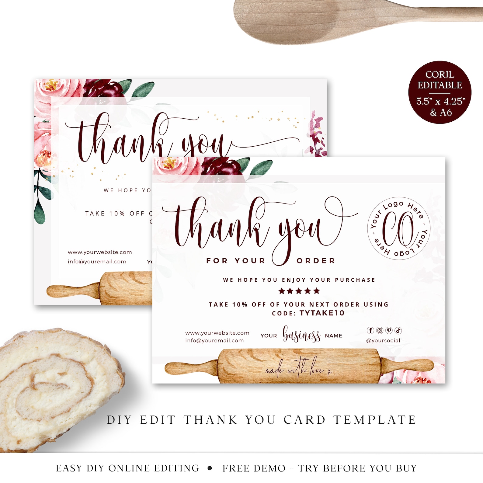 Thank You Card Editable Template Bakery Thank You Card - Etsy UK