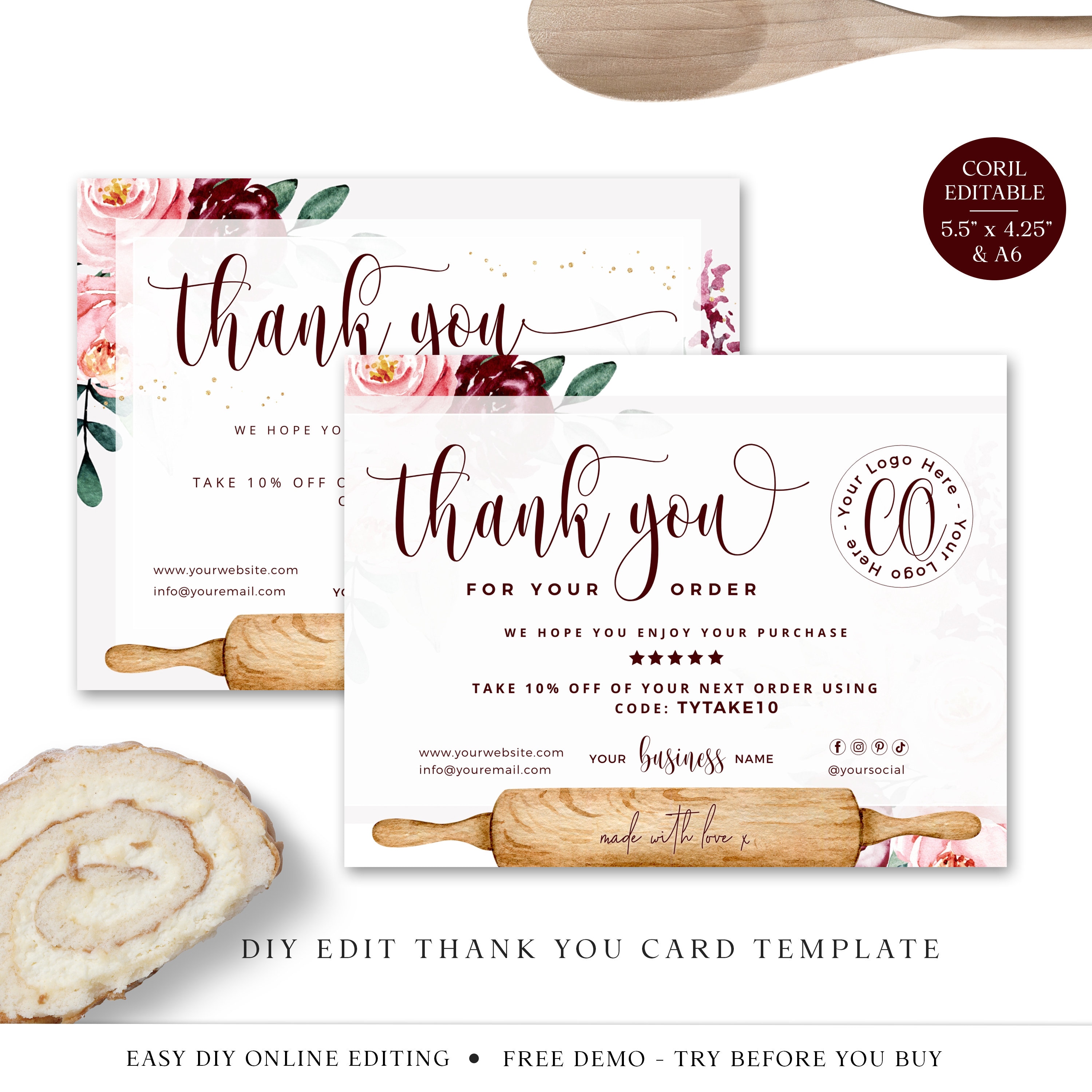 Thank You Card Editable Template Bakery Thank You Card - Etsy UK