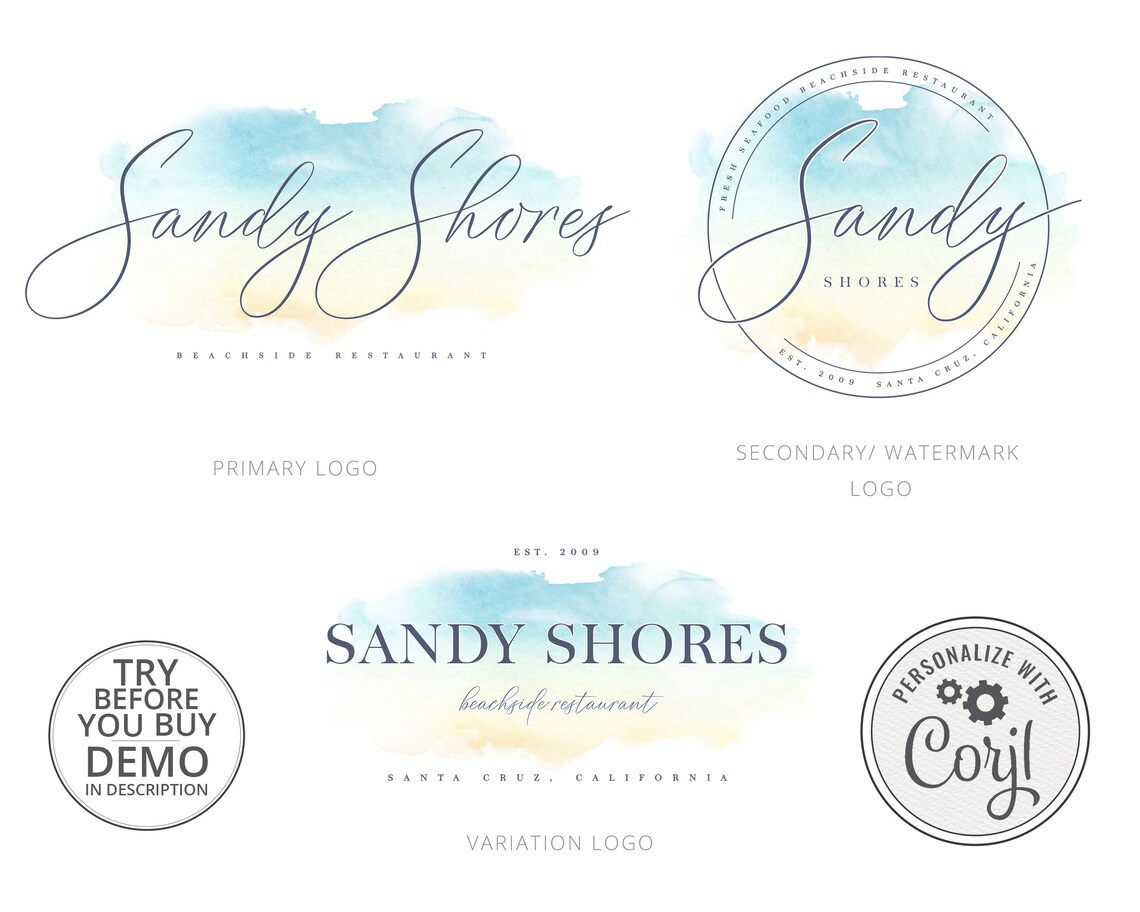 Premade 3 X Logo Suite Beachy Watercolor Splash Modern Logos - Etsy