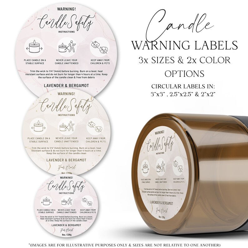 Editable Candle Warning Label Template 3 SIZES DIY Candle - Etsy