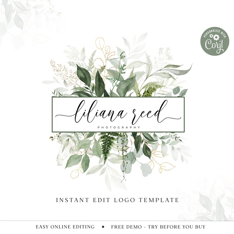 Editable Greenery Logo Template DIY Edit Instant Watercolor - Etsy