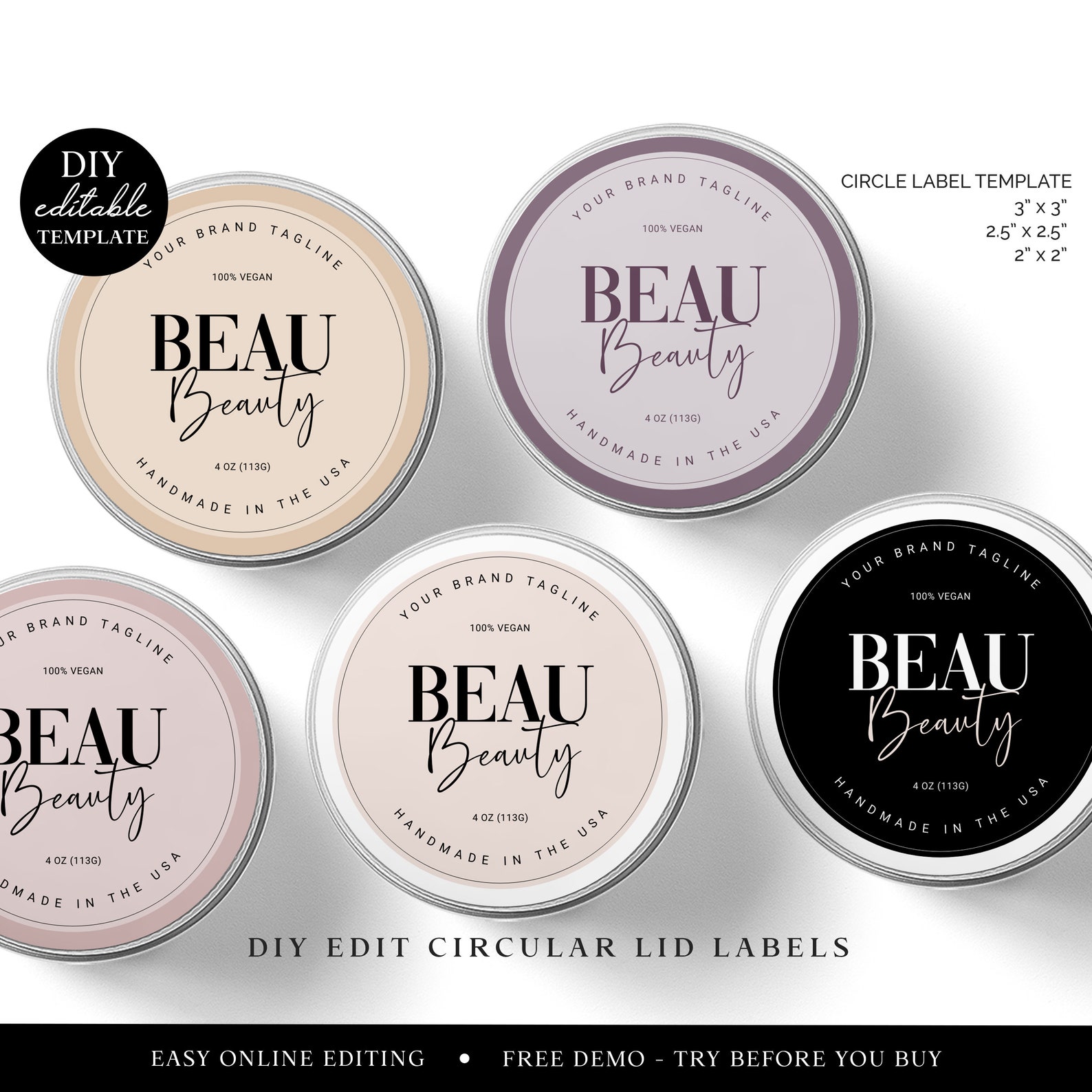 Editable Circle Label Template 3 Sizes Customized DIY - Etsy UK