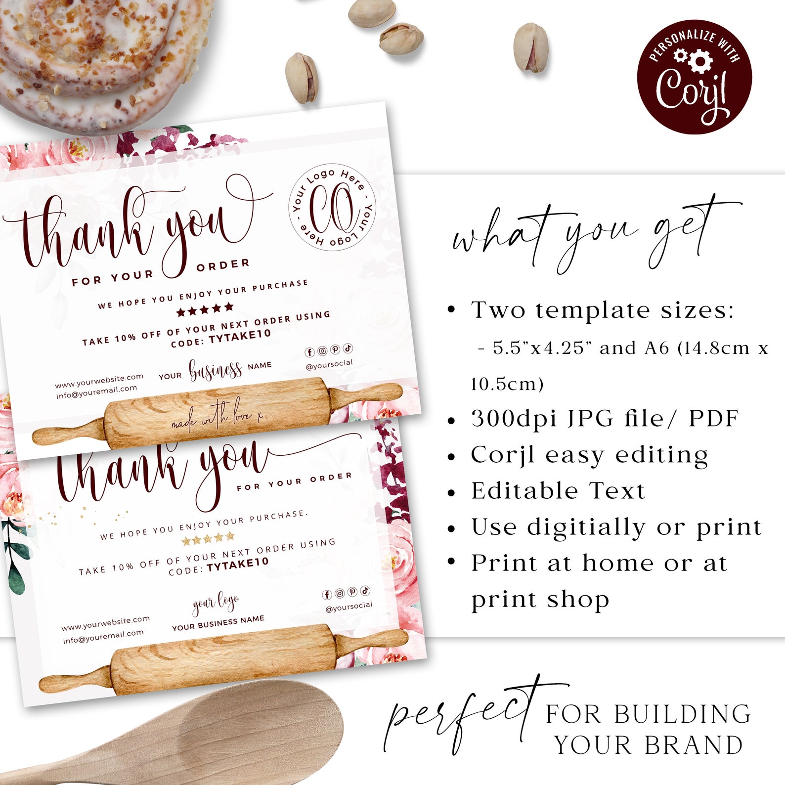Thank You Card Editable Template Bakery Thank You Card - Etsy UK