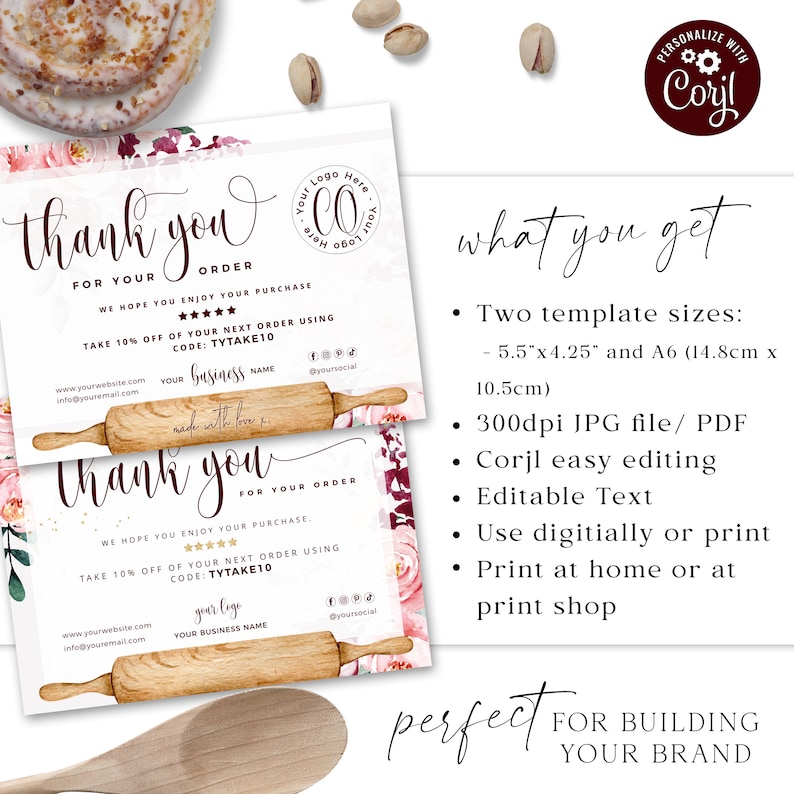 Thank You Card Editable Template Bakery Thank You Card - Etsy