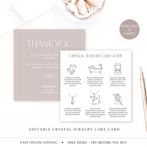 Editable Jewelry Care Card Template Customizable Jewelry - Etsy