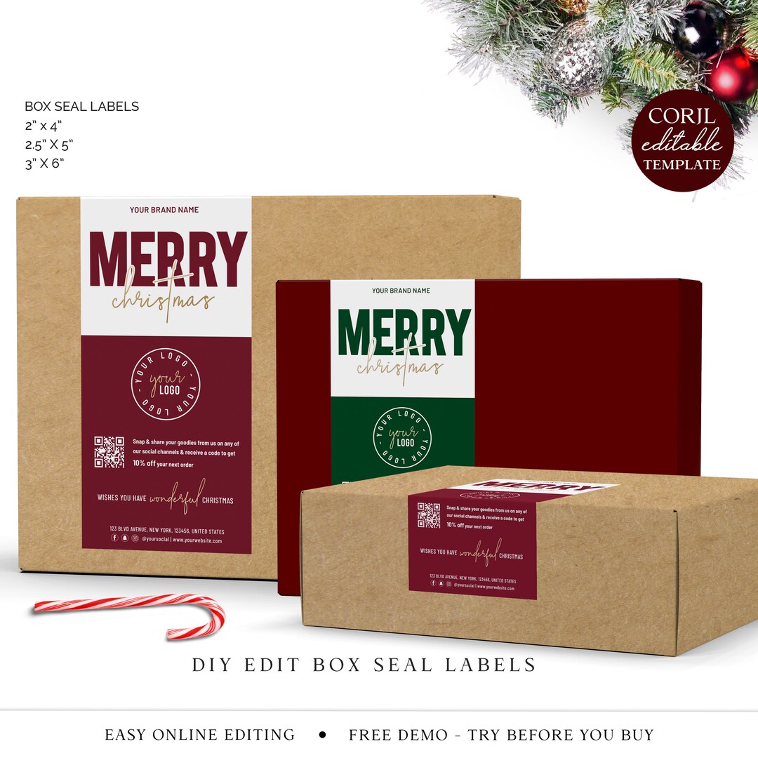 Box Seal Label Template (3 Sizes) Christmas Editable Shipping Box Seal ...
