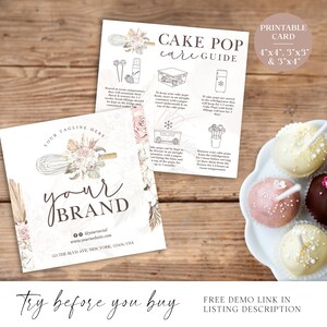 Cake Pop Care Card Editable Template, 3 Sizes Printable Square Cakepop ...