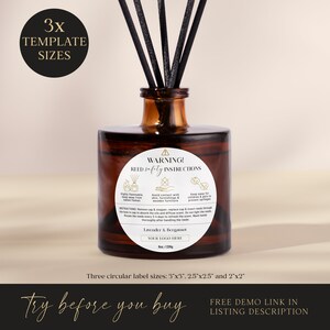 Reed Diffuser Warning Label Template 3 Sizes Editable - Etsy UK