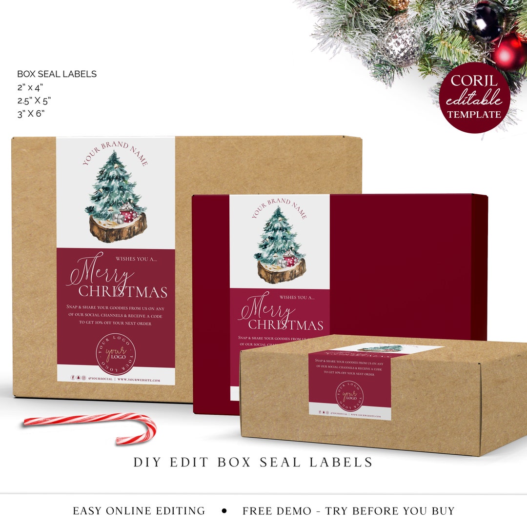 Box Seal Label Template 3 Sizes Christmas Editable Shipping Box Seal ...