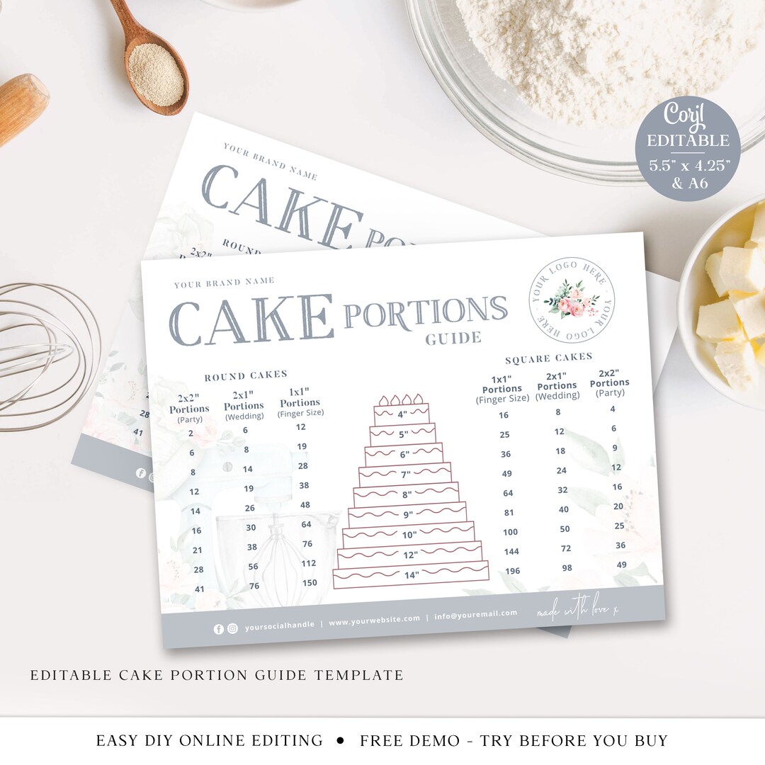 Editable Cake Portions Guide Template, Printable Tiered Cake Serving ...
