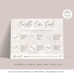 Candle Care Card Editable Template, Pretty Abstract Candle Instructions ...