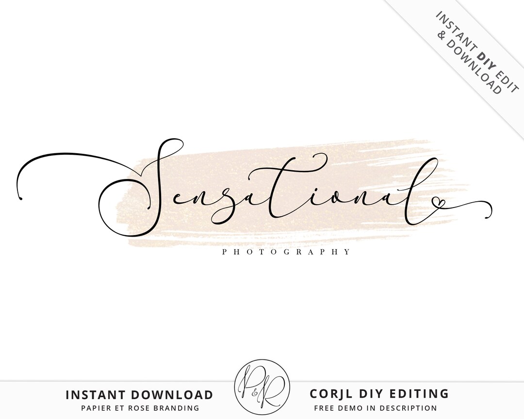 DIY Editable Elegant Logo Simple Typography Watercolor Design Instant ...