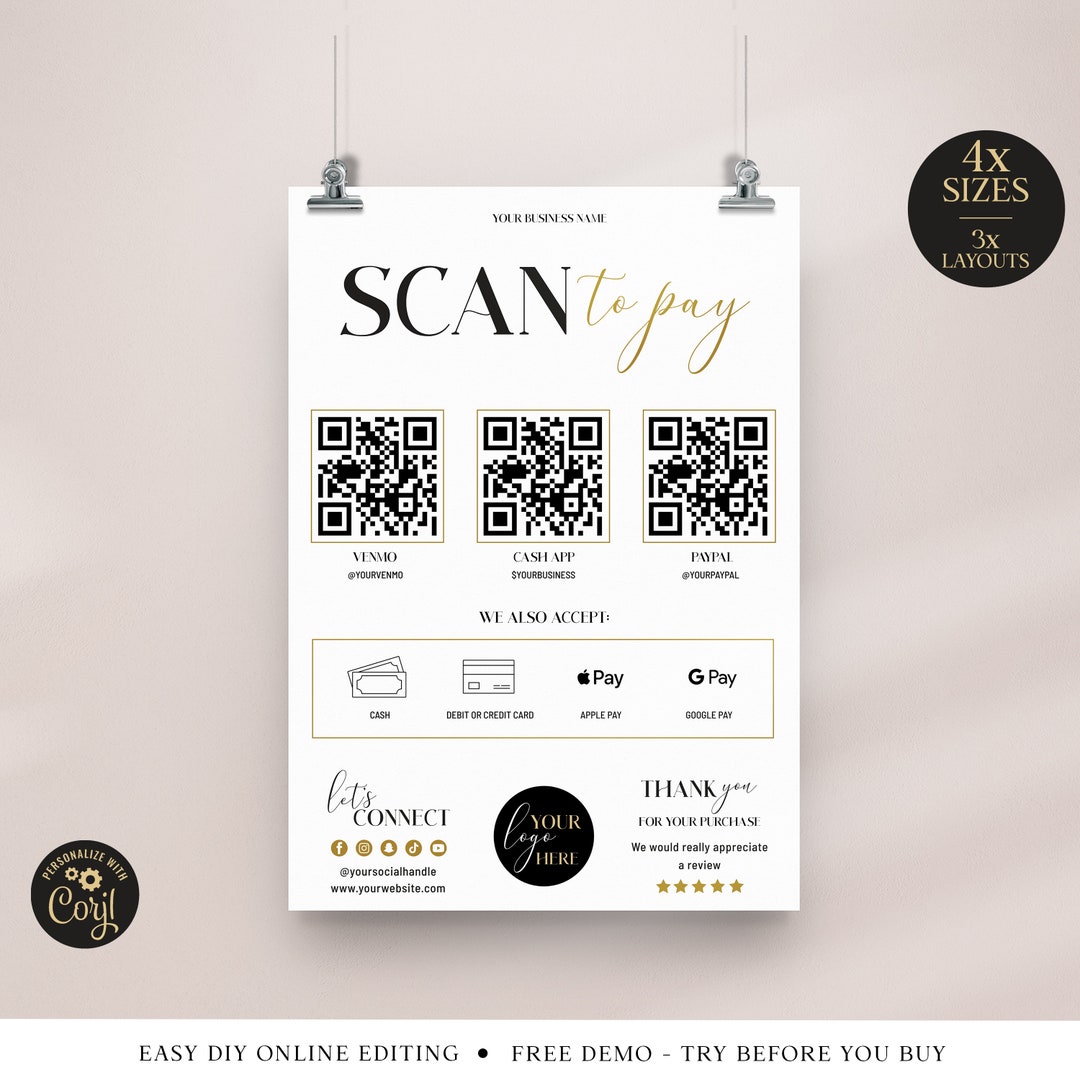 Payment Sign Editable Template, Minimalist DIY Edit Scan to Pay Poster ...