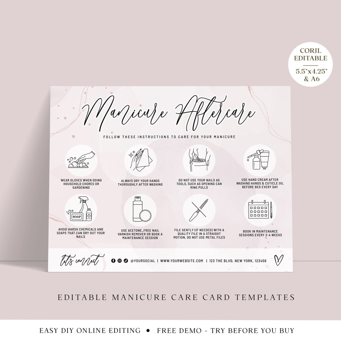 Manicure Care Card Editable Template 2 Sizes Nail Care - Etsy