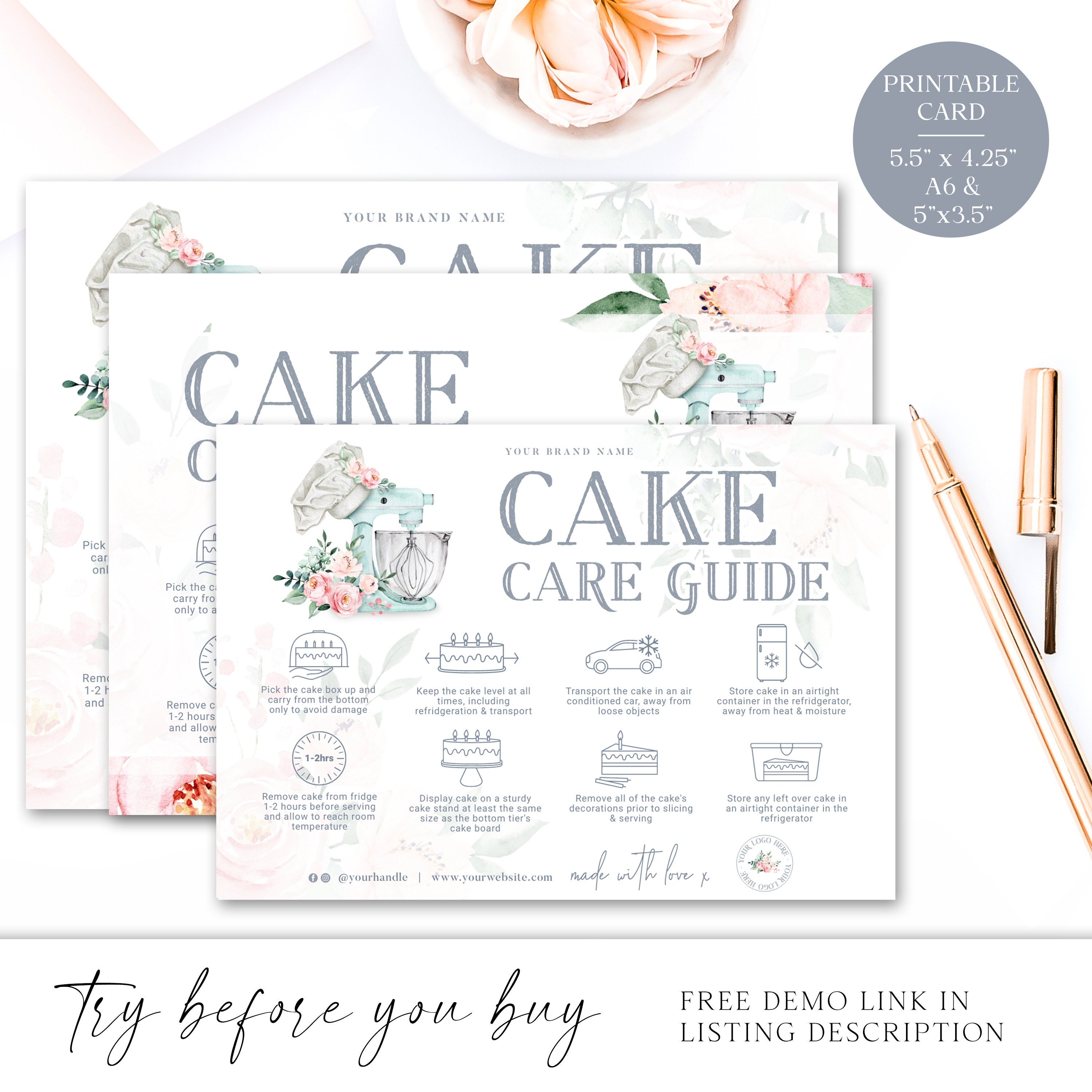 Editable Cake Care Card Printable Cake Care Template - Etsy Hong Kong