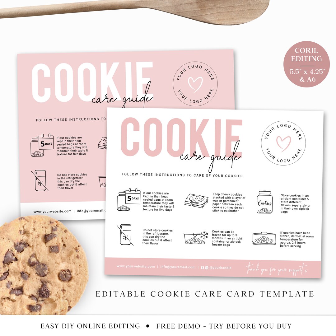 Editable Cookie Care Card 2 Sizes Printable Biscuit Care - Etsy