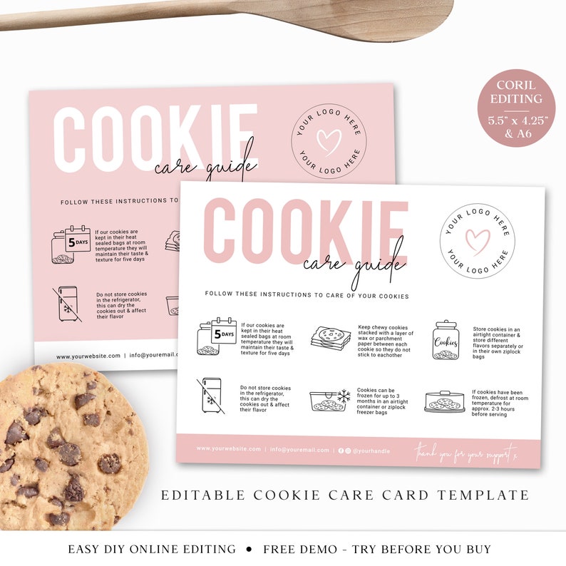 Editable Cookie Care Card 2 Sizes Printable Biscuit Care - Etsy
