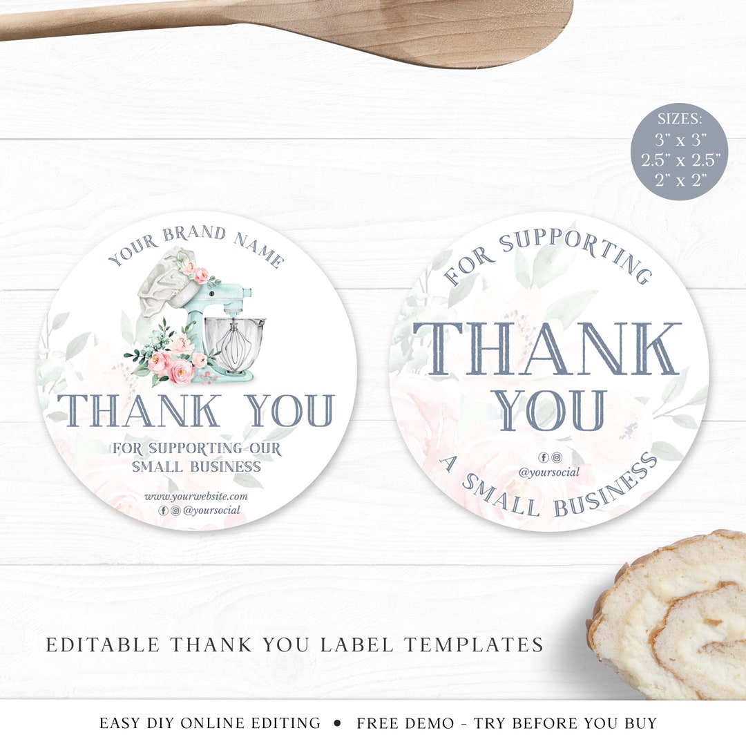 Thank You Label Template 3 Sizes Bakery Editable Cake Thank You ...