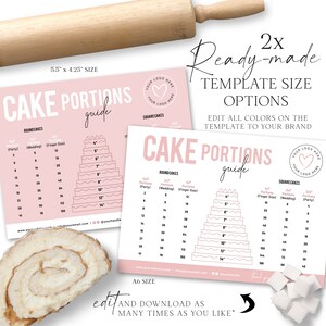 Cake Portions Guide Template, (2 Sizes) Editable Tiered Cake Serving ...