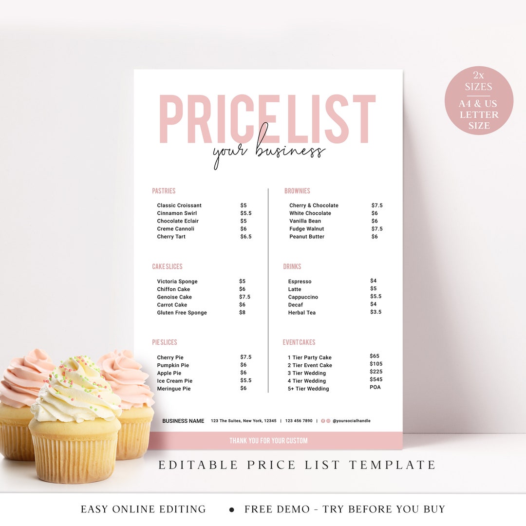 Editable Price List Template, A4 & US Letter Minimalist Pricing Guide ...