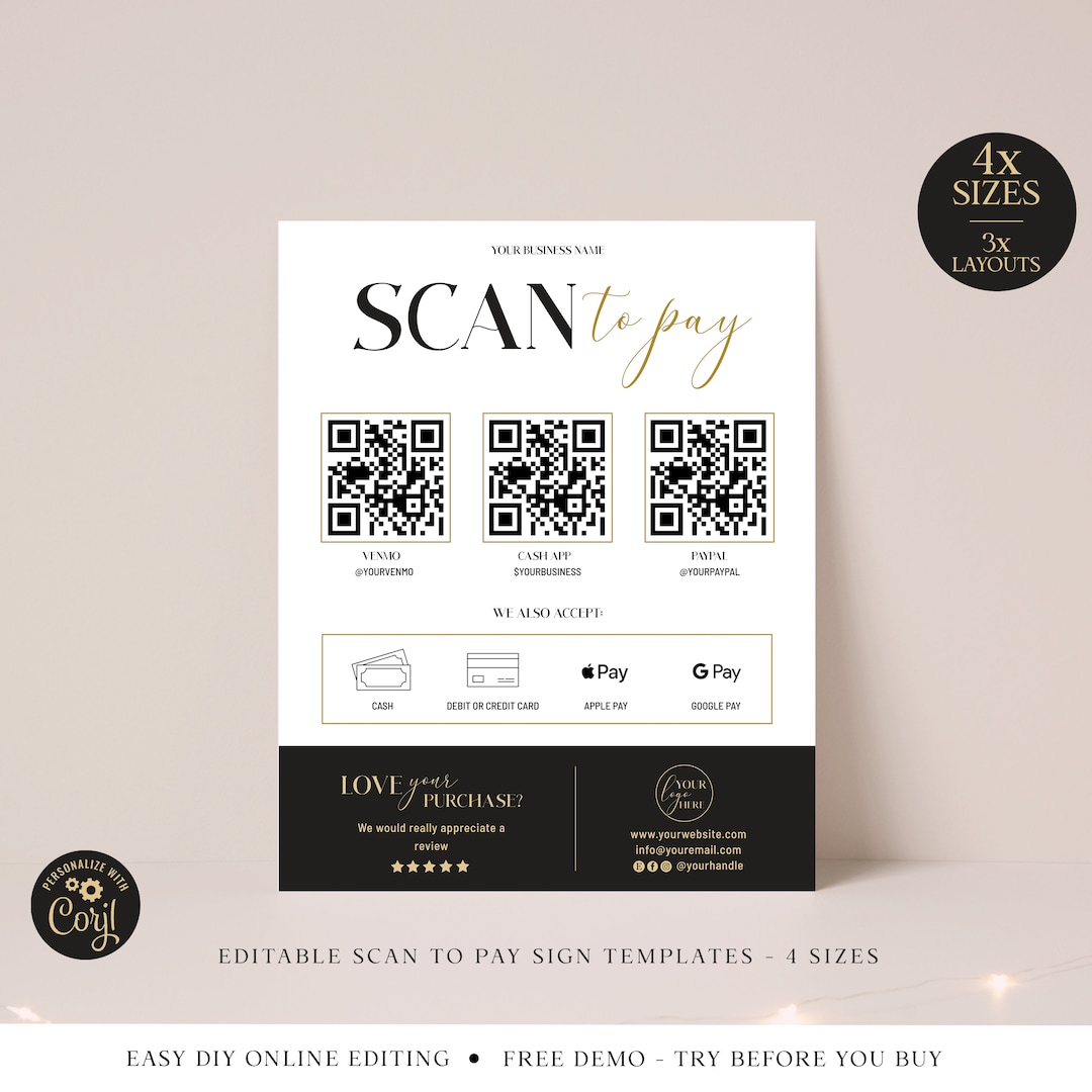 Payment Sign Editable Template, Minimalist DIY Edit Scan to Pay Poster ...