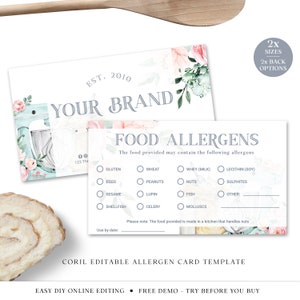 Allergen Card Editable Template, DIY Edit Bakery Allergy Warning ...