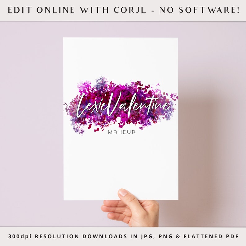 Editable Messy Logo Template DIY Edit Watercolor Makeup - Etsy