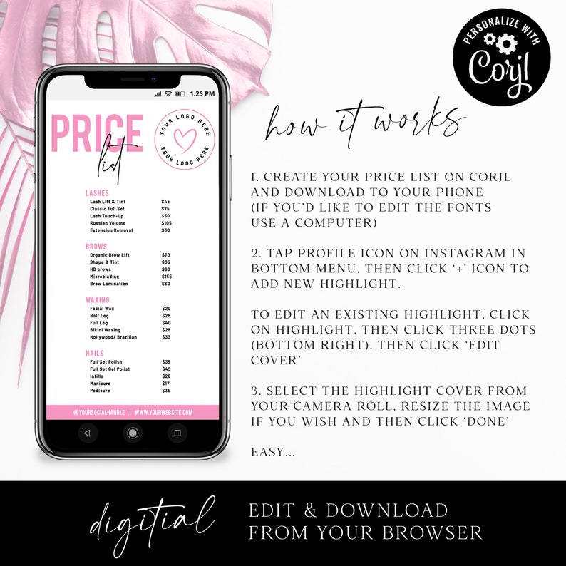 Editable Instagram Price List Template Beauty Insta - Etsy UK