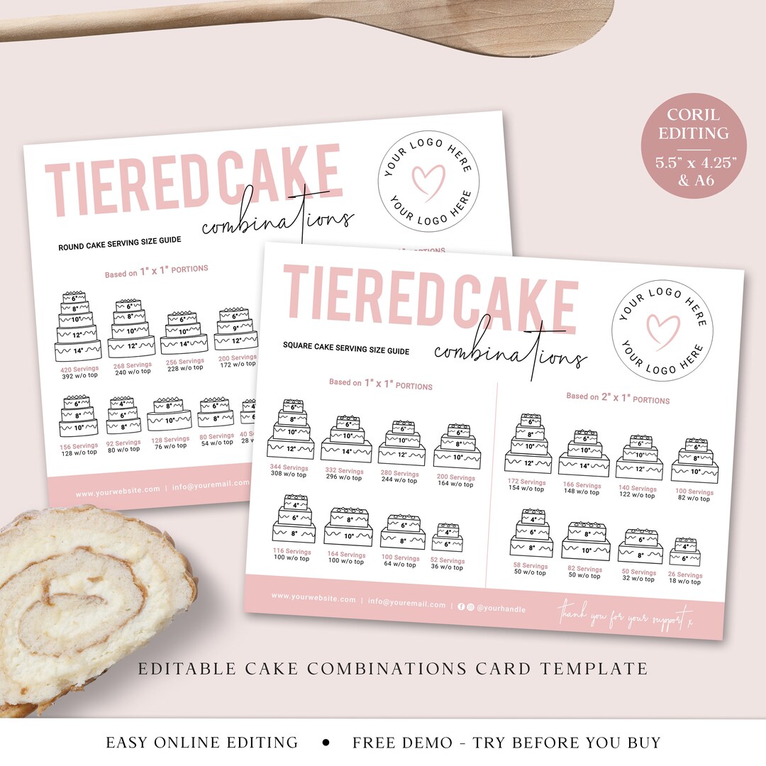 Tiered Cake Combinations Guide Template, (2 Sizes) Editable Tiered Cake ...
